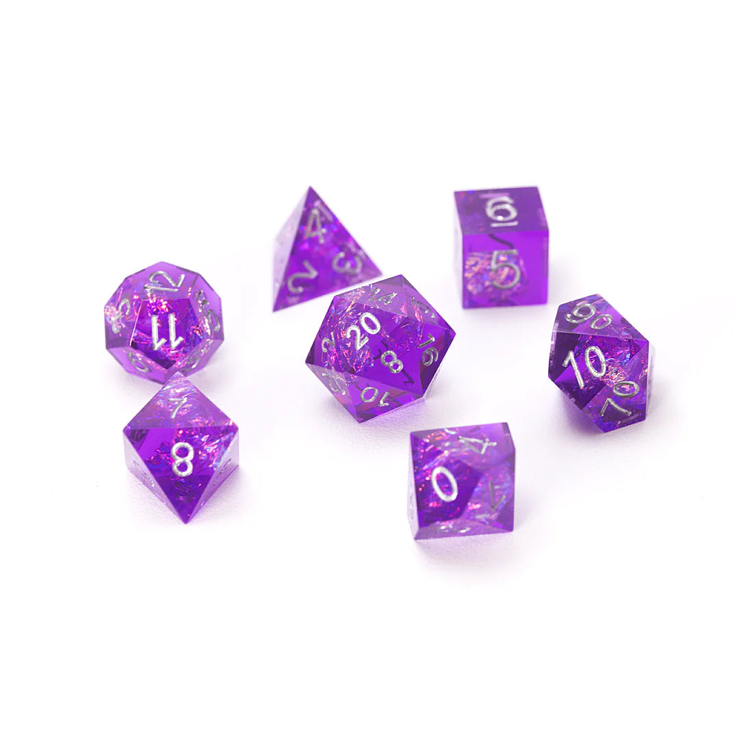 Sharp Purple Fairy 7-Piece Polyhedral RPG Dice Set – Battlefield Bangkok